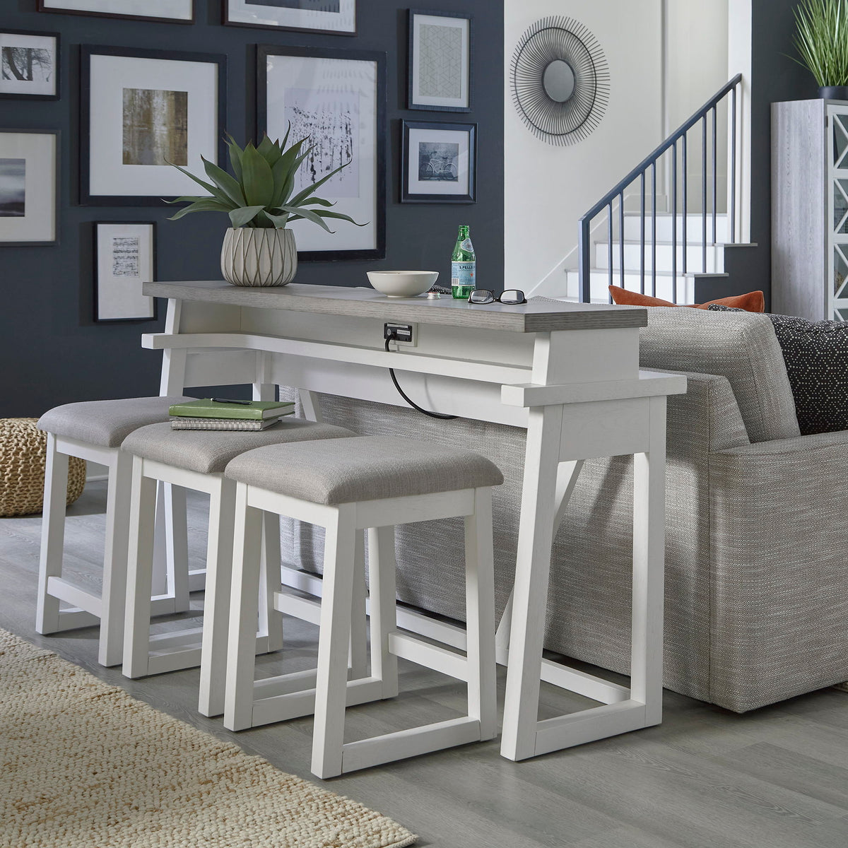 Palmetto Heights - 4 Piece Console Set (Console 3 Stools) - White — Goree's Furniture Express (AL)